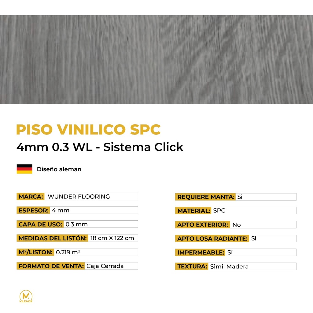 Piso Vinílico SPC 4mm - Línea Wunder Flooring | Milemor SRL